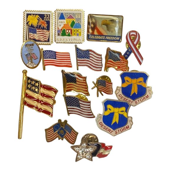 Jewelry | Enamel Pin Lot 16 Flags Us Postage Stamps 1776 Yellow Ribbon ...